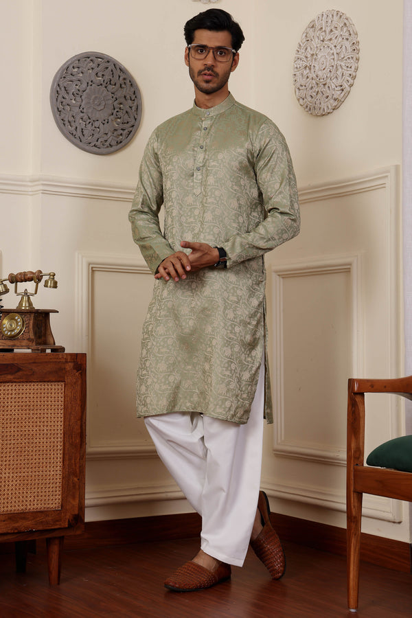 Green Abstract Print and Sequence Kurta